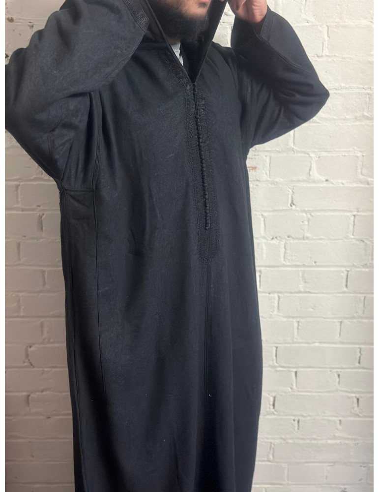 Moroccan Winter Thobe (Black - Zip)